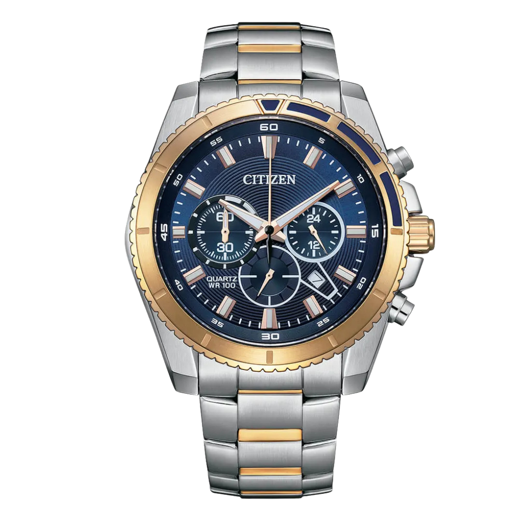Citizen Two‑Tone Stainless Steel Blue Dial Quartz Chronograph Watch fo ...