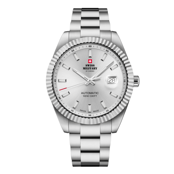 Swiss Military Silver Stainless Steel Silver Dial Automatic Watch for ...