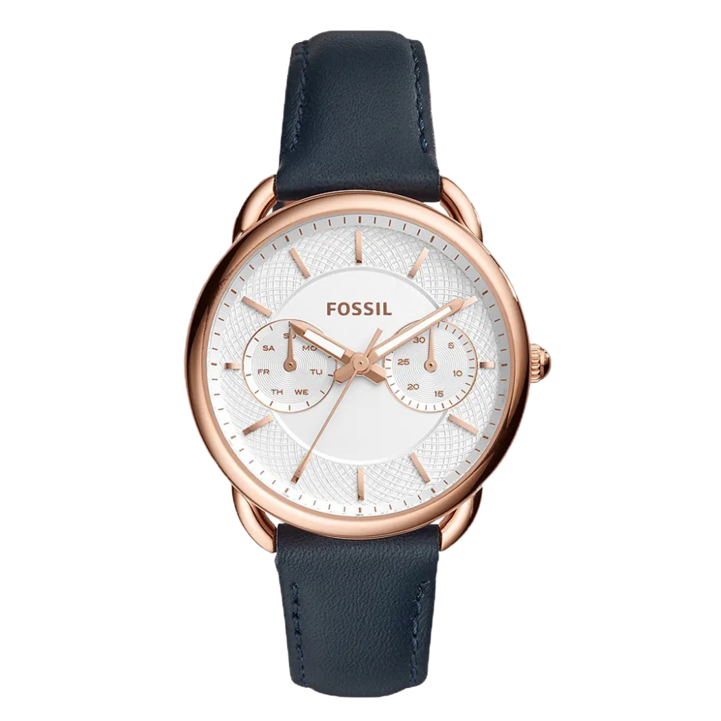 Fossil Tailor Multifunction Blue Leather Strap White Dial Quartz Watch ...
