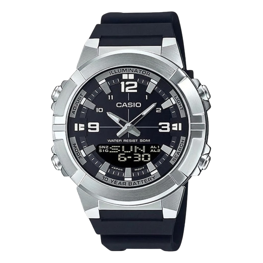 Casio Illuminator Black Silicone Strap black Dial Quartz Watch for Gen ...