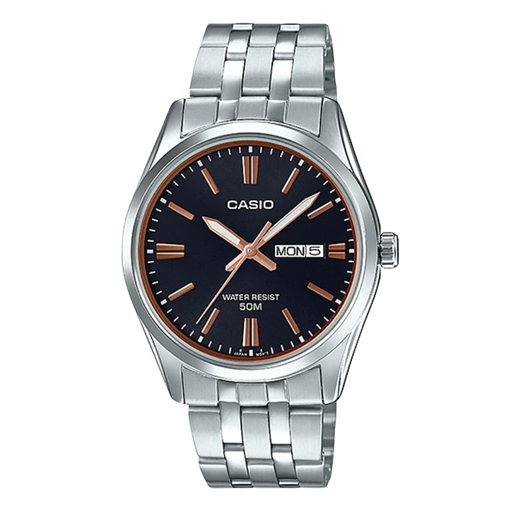 Casio Silver Stainless Steel Black Dial Quartz Watch for Gents - Casio ...