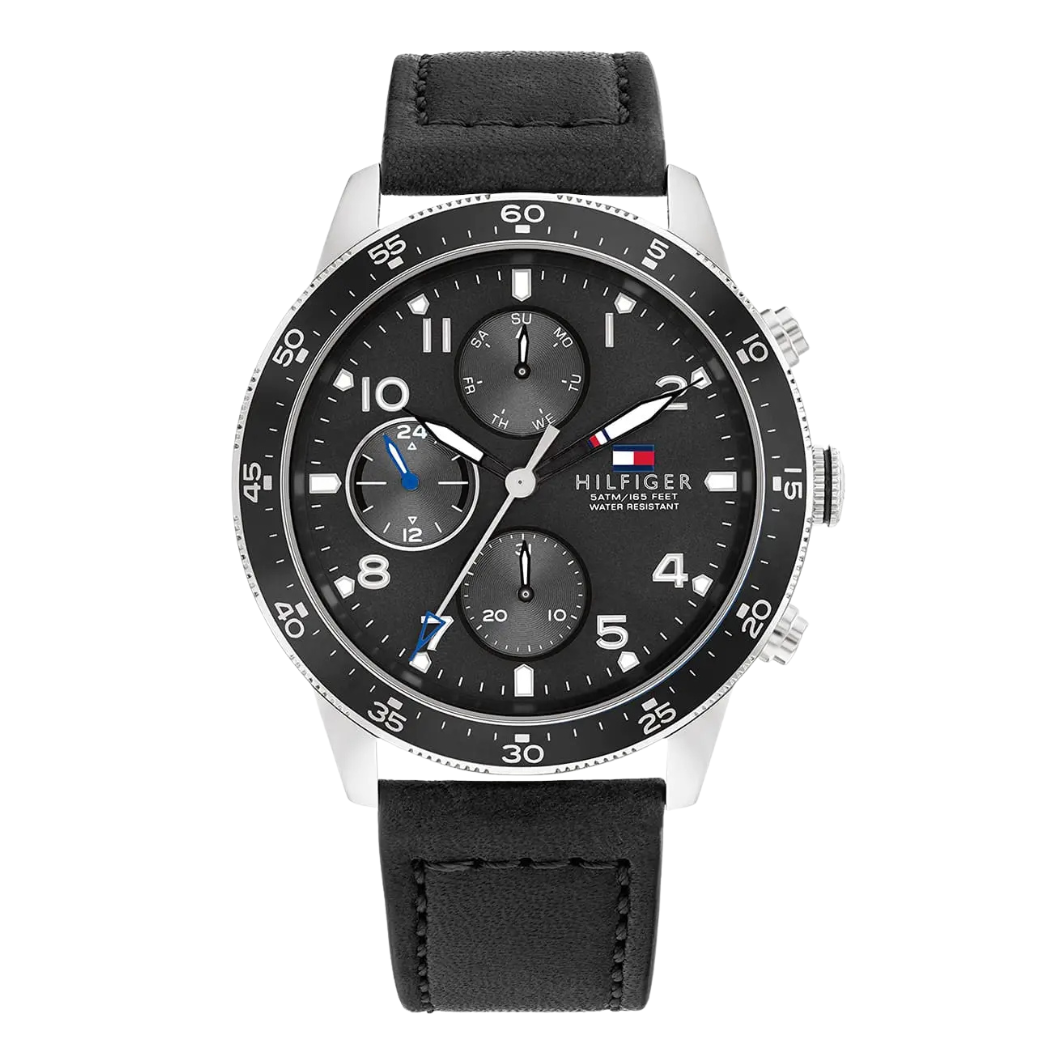 Tommy Hilfiger Jimmy Black Leather Strap Black Dial Chronograph Quartz ...