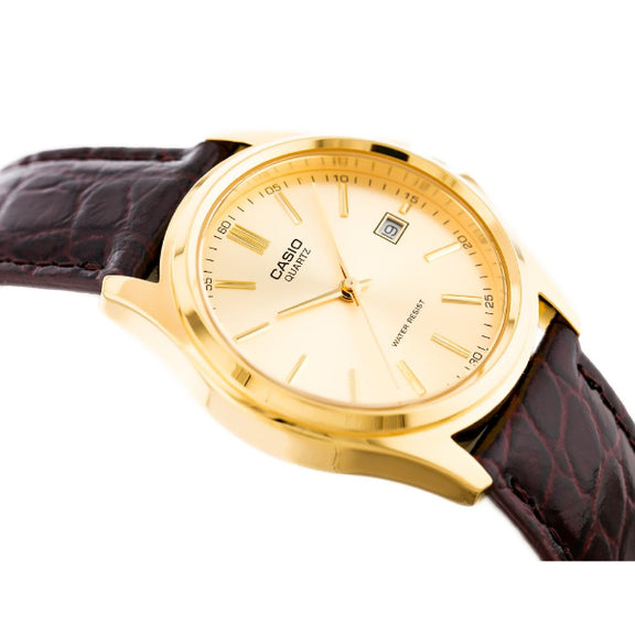 Casio Brown Leather Strap Gold Dial Quartz Watch for Gents - MTP-1183Q ...