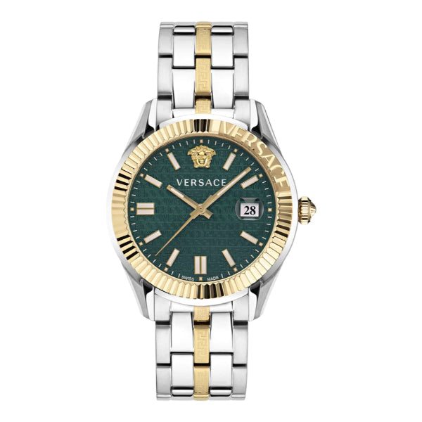Versace Greca Time Two-tone Stainless Steel Green Dial Quartz Watch fo ...