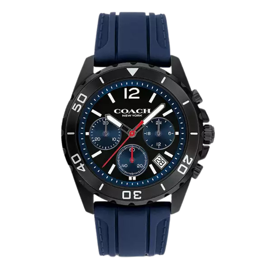 Coach Kent Blue Silicone Strap Black Dial Chronograph Quartz Watch for ...
