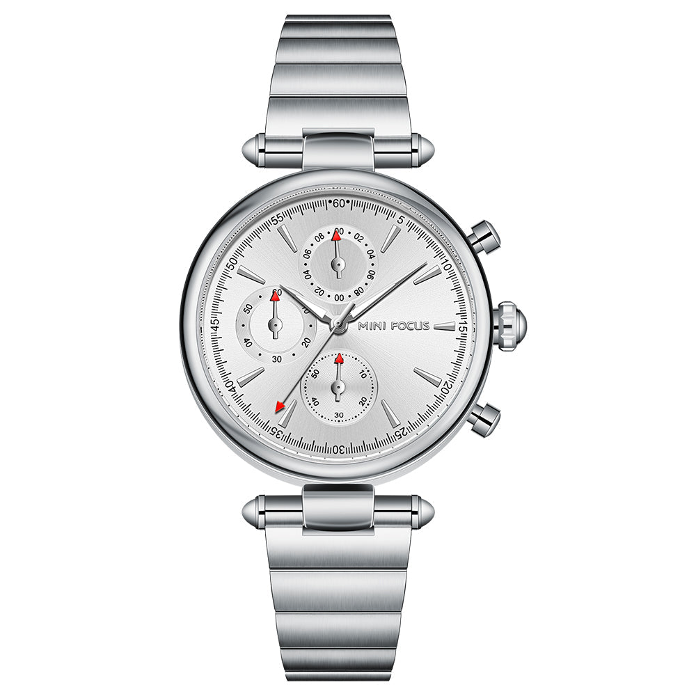 Mini Focus Silver Stainless Steel Silver Dial Chronograph Quartz Watch ...