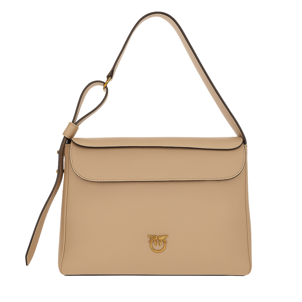 Buy PINKO Leaf Classic Hobo Shoulder Bag – Beige Suede/Calfskin Leather ...