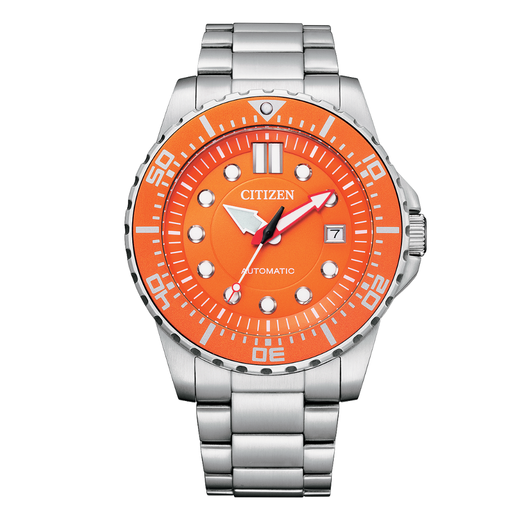 Citizen Mechanical Silver Stainless Steel Orange Dial Automatic Watch ...