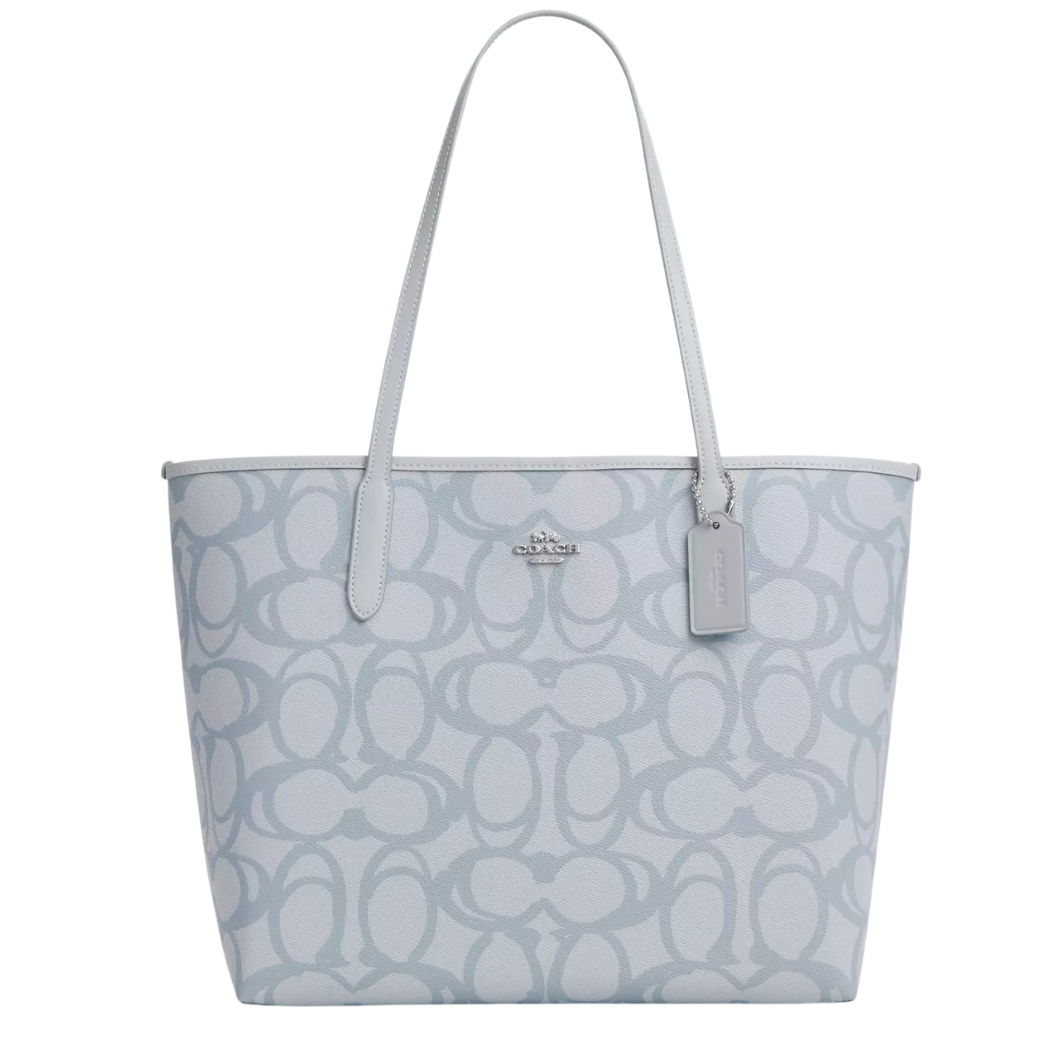 Coach City Tote Sketch Bag Light Blue Signature Canvas & Leather Trim ...