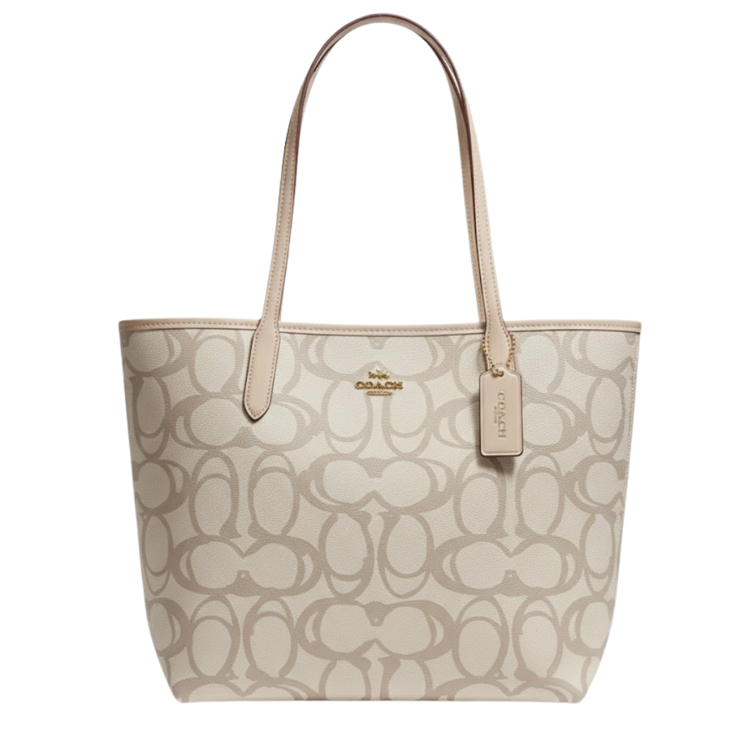 Coach City Tote Sketch Bag Light Apricot Signature Canvas & Leather Tr ...