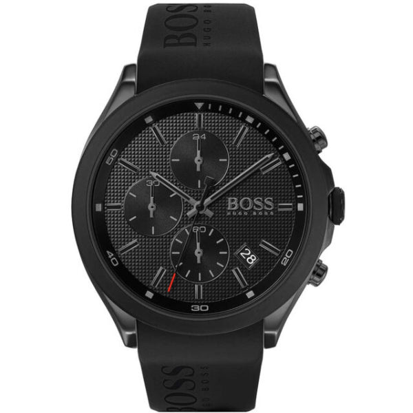 HUGO BOSS Velocity Black Silicone Strap Black Dial Chronograph Quartz ...