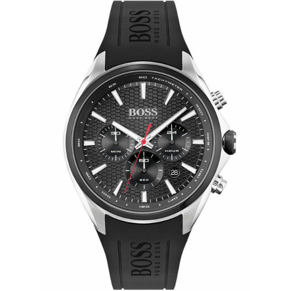 HUGO BOSS Sport Black Silicone Strap Black Dial Chronograph Quartz Wat ...