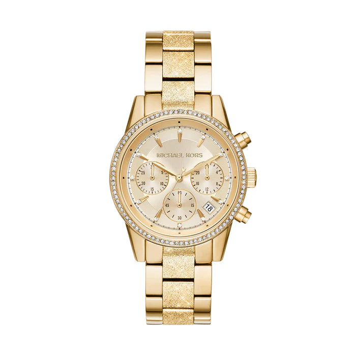 Michael Kors Ritz Gold Stainless Steel Gold Dial Chronograph Quartz Wa ...