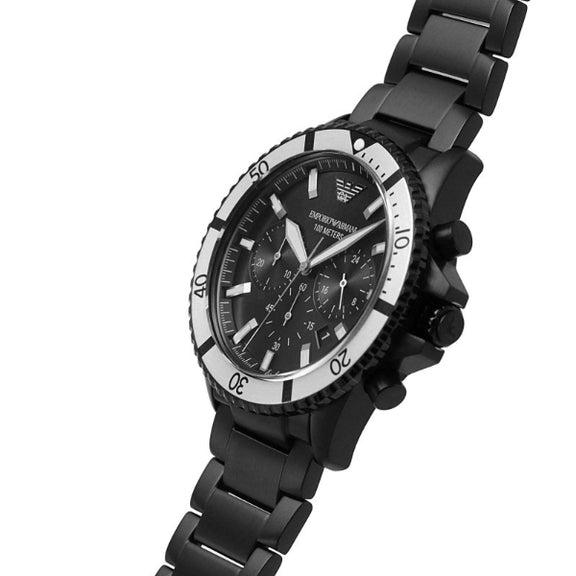 EMPORIO ARMANI Diver Black Stainless Steel Black Dial Chronograph Quar ...