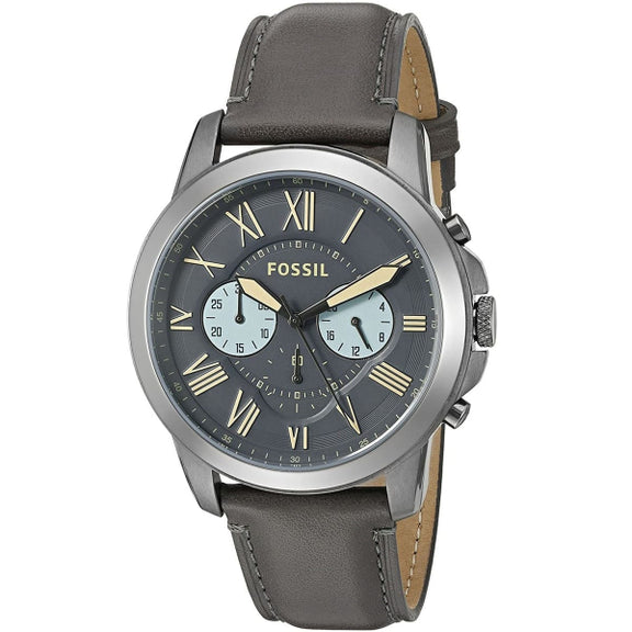Fossil Grant Gray Leather Strap Gunmetal Dial Chronograph Quartz Watch ...