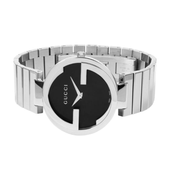 Gucci Interlocking-G Silver Stainless Steel Black Dial Quartz Unisex W ...