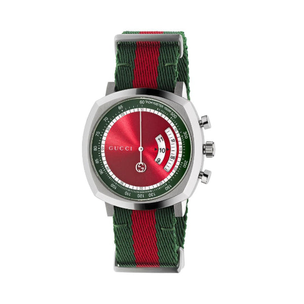 Gucci Grip Two-tone NATO Strap Red Dial Chronograph Quartz Watch for G ...