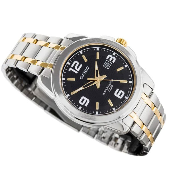Casio Two-tone Stainless Steel Black Dial Quartz Watch for Gents - MTP ...