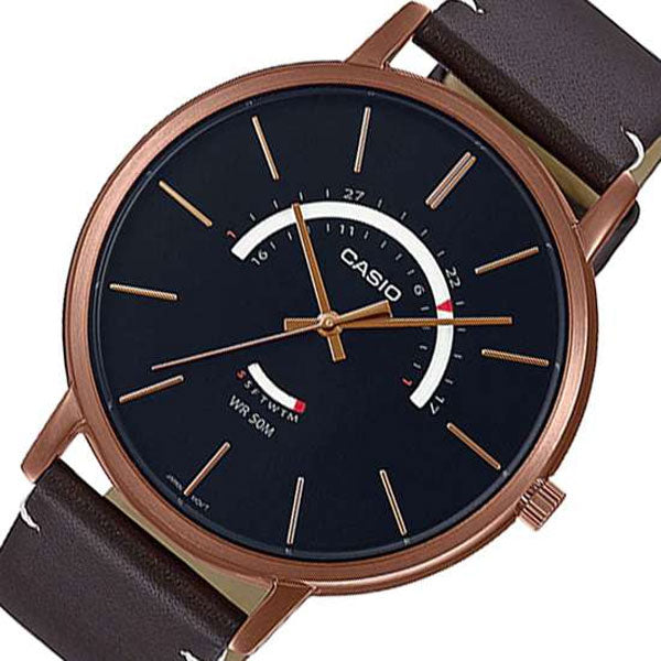 Casio Brown Leather Strap Black Dial Quartz Watch for Gents - MTP-B105 ...